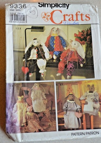 1989 #9336 Uncut Simplicity 24" Decorative Bunny & Cat Body Clothes ...