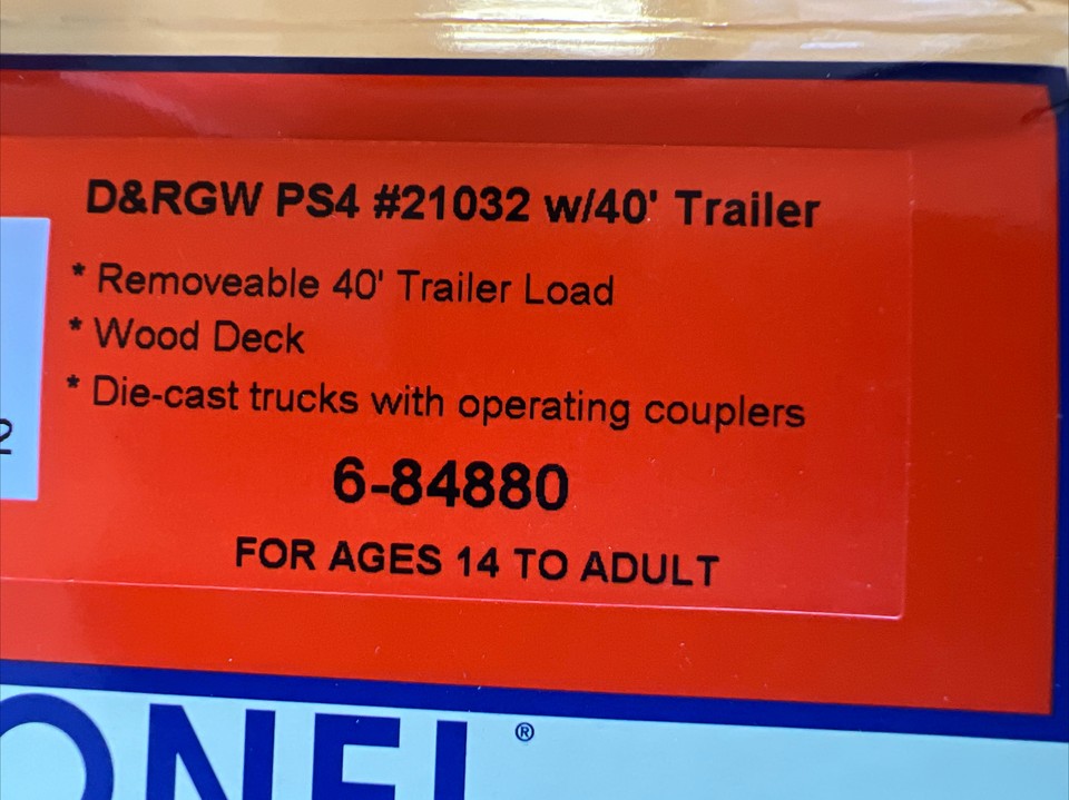 LIONEL 6-84880 D&RGW PS4 #21032 w/40' Trailer - NIB-(37) | eBay