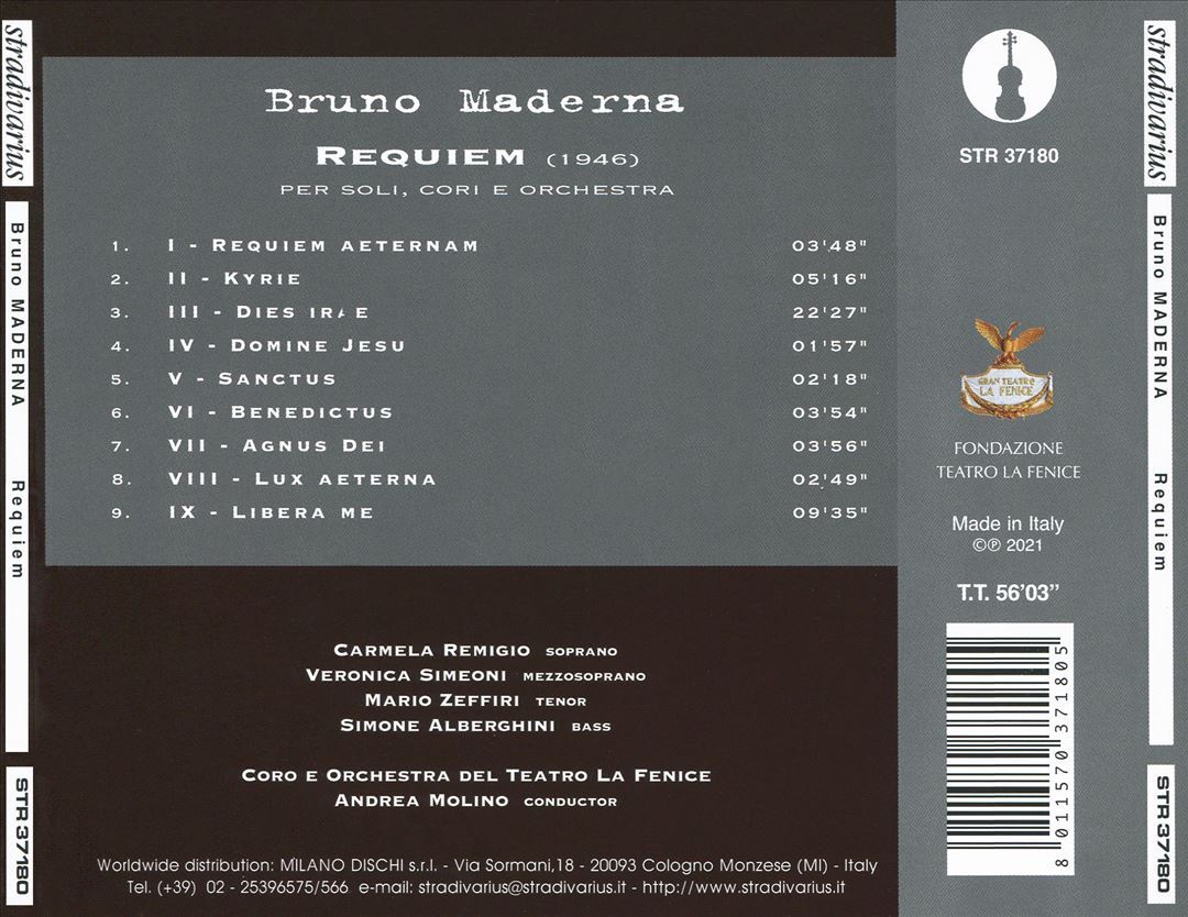ANDREA MOLINO / CARMELA REMIGIO BRUNO MADERNA: REQUIEM NEW CD ...
