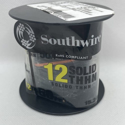 12 AWG Gauge Solid THHN Wire Black 50 ft 0.119" 600 Volts Building Wire ...