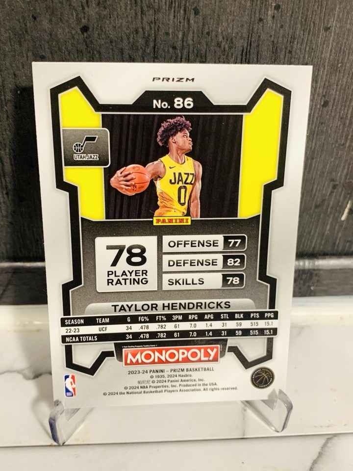 Taylor Hendricks Rookie Purple Wave Prizm Monopoly Panini Prizm 2023-24 ...