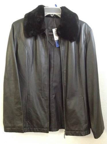 OUTBROOK Black Leather Jacket (removable faux fur Collar) Women's SMALL ...