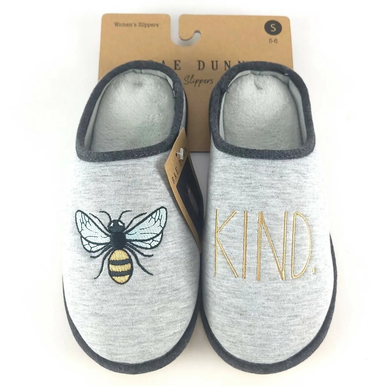 Rae Dunn Women’s Bee Kind Slippers Size Small 5-6 Gray Gold New | eBay