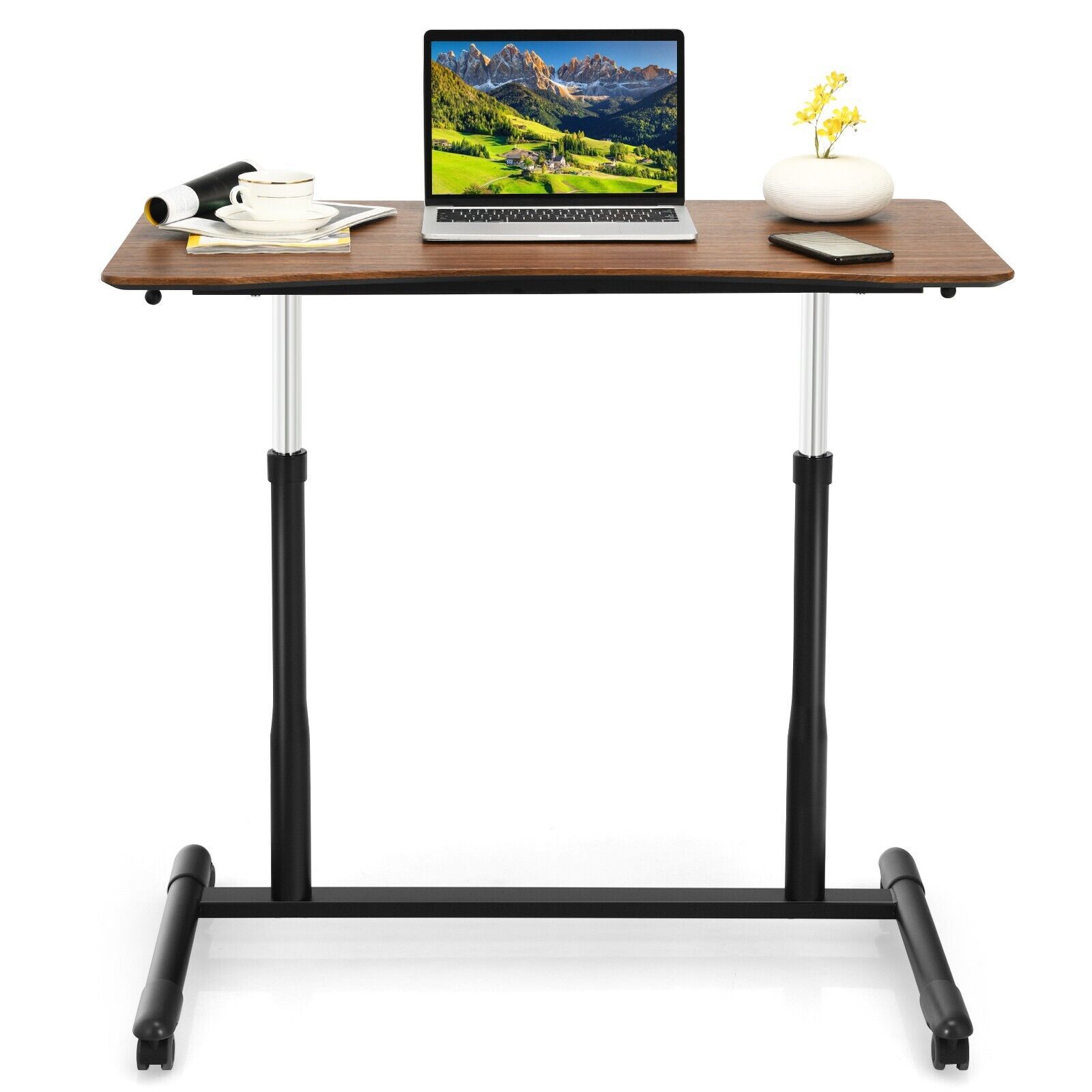 Height Adjustable Laptop Table Mobile Sit Stand Converter Lifting Desk W/ Wheels | eBay UK