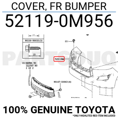 521190M956 Genuine Toyota COVER, FR BUMPER 52119-0M956 | eBay