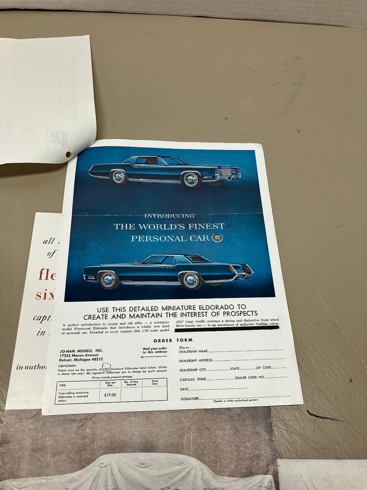 LOT OF VINTAGE ORIGINAL 1960'S JOHAN CADILLAC DEALER/HOBBY STORE FLYERS ...