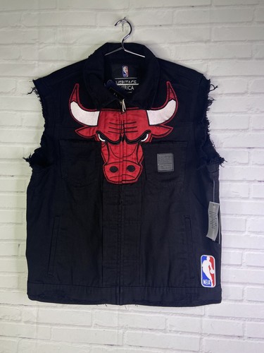 NBA UNK Chicago Bulls Heritage America Patches Full Zip Denim Vest Mens ...