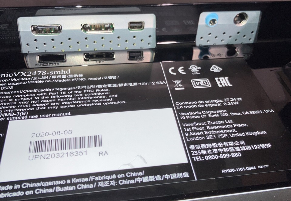 ViewSonic VX2478-smhd 24" IPS LED Monitor HD 1440p HDMI DP w/Stand (NO ...