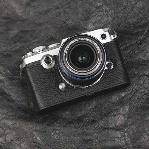 Genuine Real Leather Half Camera Case Bag Cover For Olympus PEN-F M43 ...