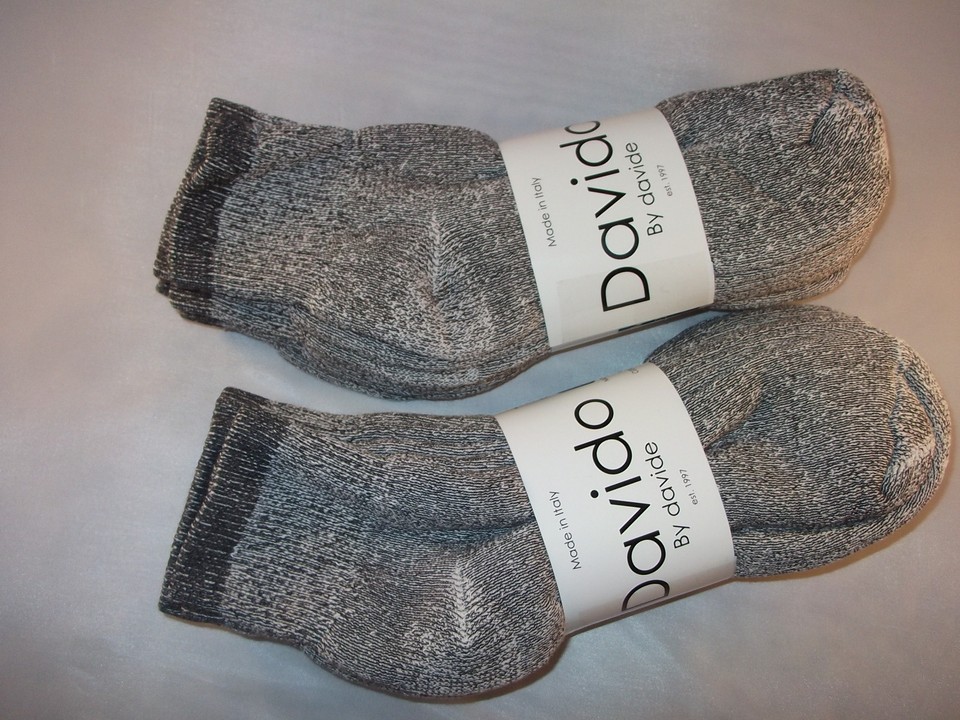 Davido Mens socks ankle/quarter 100%cotton made in Italy 6 pair gray ...