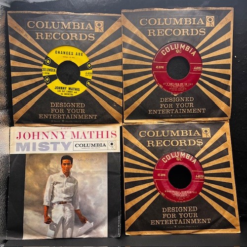 Lot of 4 Johnny Mathis 45 RPM Original Vinyl Misty Wonderful Chances It ...
