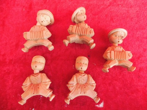 5 Beautiful, Small Wooden Figures, Wood Carved, Little Man With Movable ...