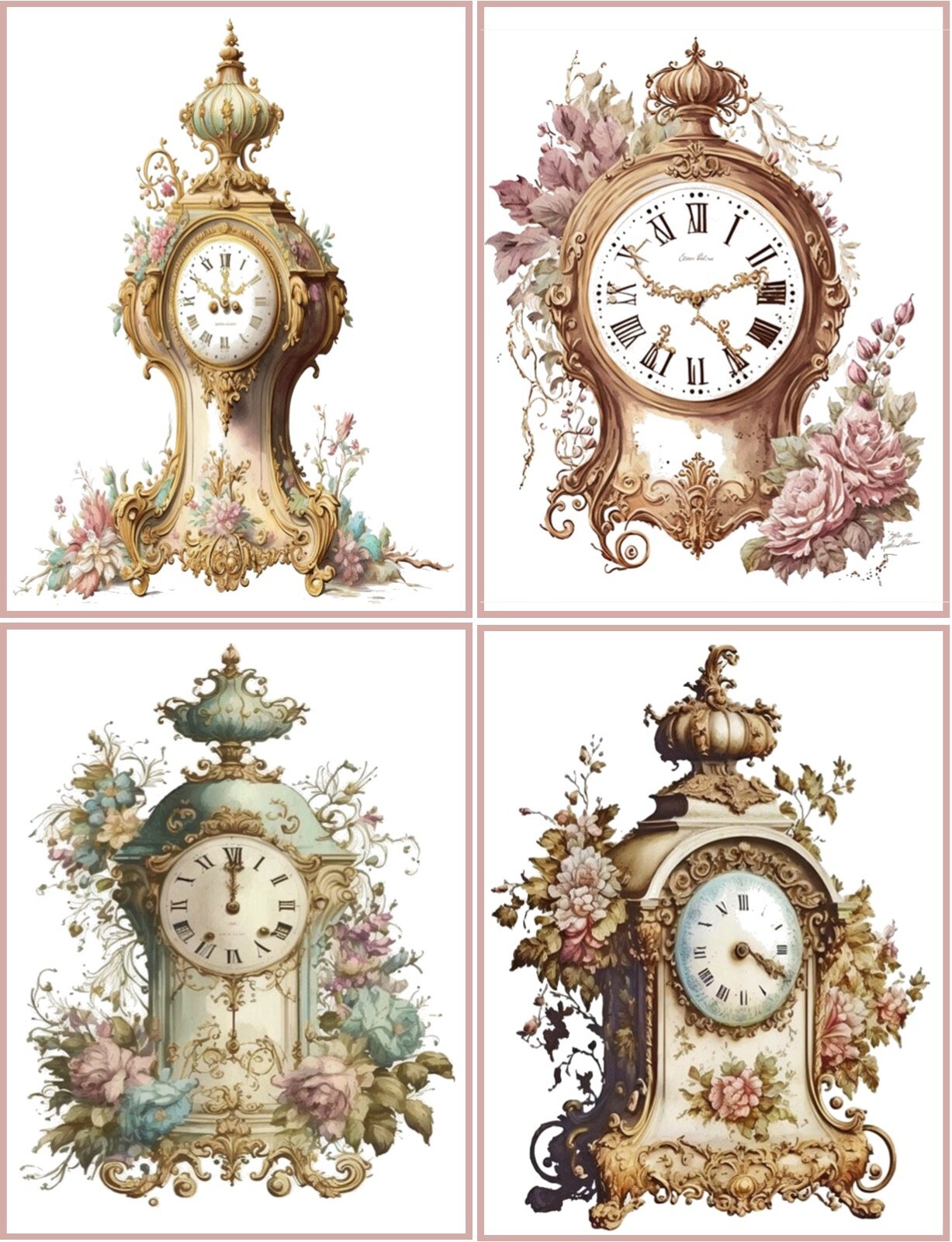 8 Clock Antique Vintage Victorian French glossy blank note card with ...