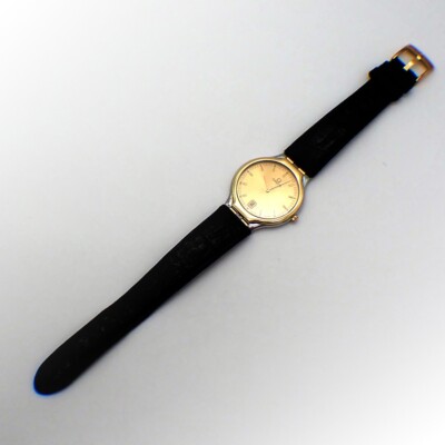 Omega DeVille Symbol Swiss Mens Watch 18K Stainless Case Gold Dial 32mm ...