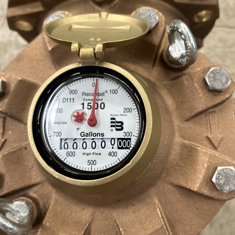 BADGER 6" CSM Recordall 1500 Dual Gauge Bronze Brass Water Meter NOS ...