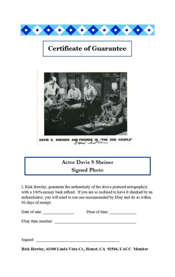 David S Sheiner Signed Photo Autograph Actor The Odd Couple The ...