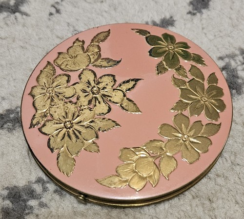 Vintage 1940s Large Gold And Pink Enamel Powder Compact Rex Fifth ...