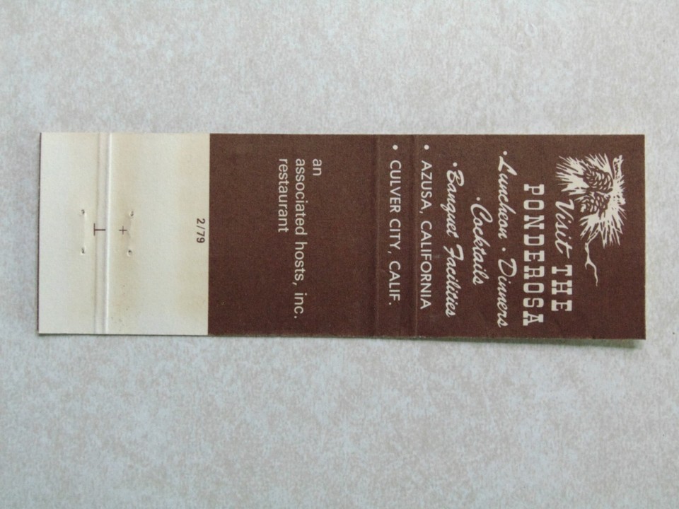 AK554 Vintage Matchbook Cover The Ponderosa BBQ Restaurant and ...