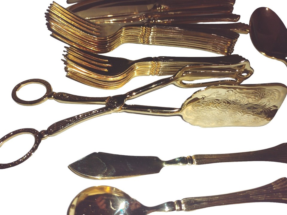 LOT Vintage Gold Silverware 55 Piece Set Most Are NEW Cambridge Rogers ...