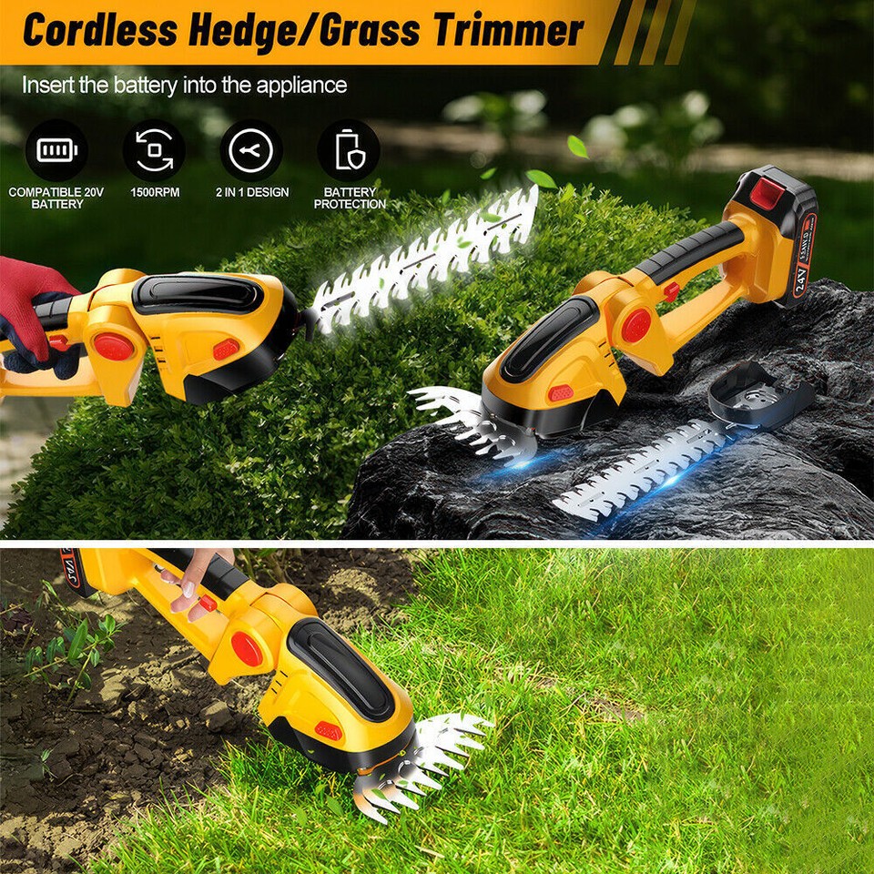 Handheld Electric Cordless Hedge Trimmer Grass Shear Bush Trimmer w/ 2x ...