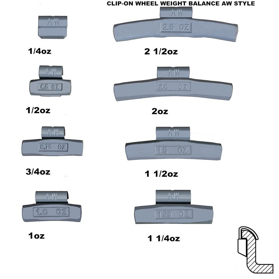 70 Pcs AW-S70 ASSORTMENT CLIP-ON WHEEL WEIGHTS BALANCE AW STYLE 0.25 0. ...