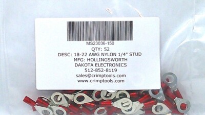 MS25036-150 Terminal 52 pcs Mfg. Hollingsworth Condition: New Surplus ...