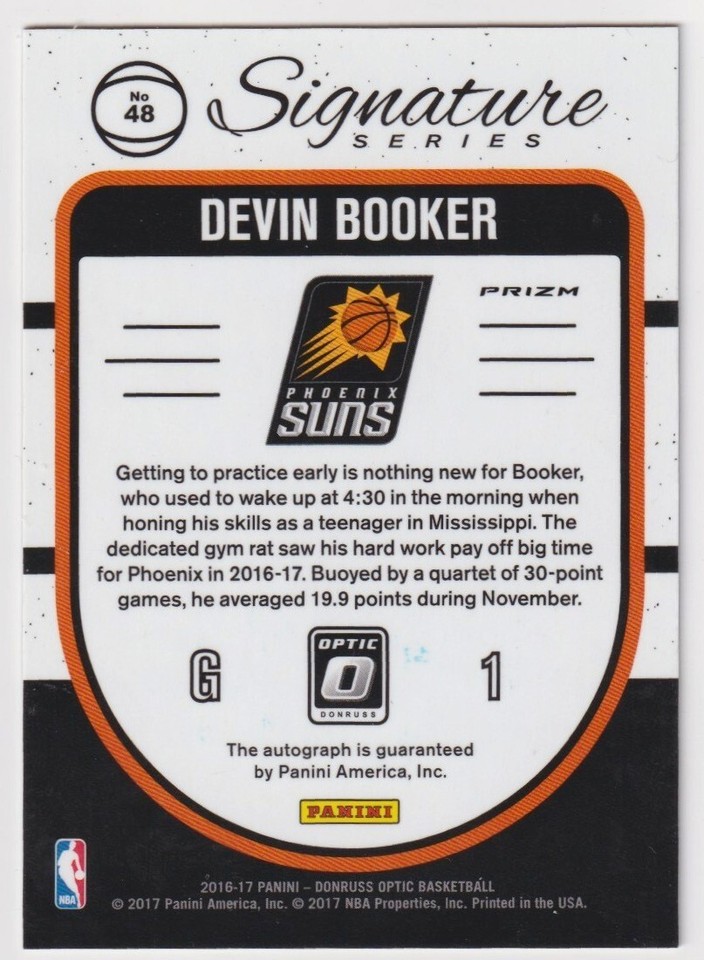 2016-17 Devin Booker Panini Donruss Optic Signature Series Prizm #48 ...