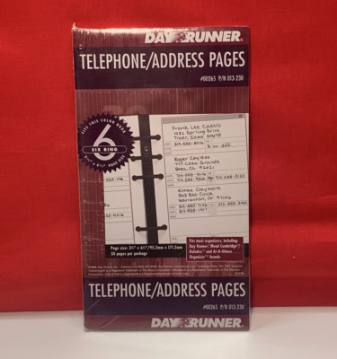 NOS Day Runner Telephone Address Pages Six Ring 30 Pages 3.75" x 6.75 ...
