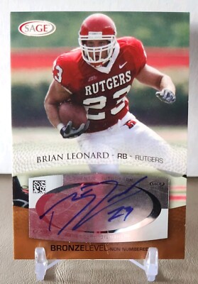 2007 Brian Leonard SAGE Football Bronze #A32 Rookie Auto RC Rutgers | eBay