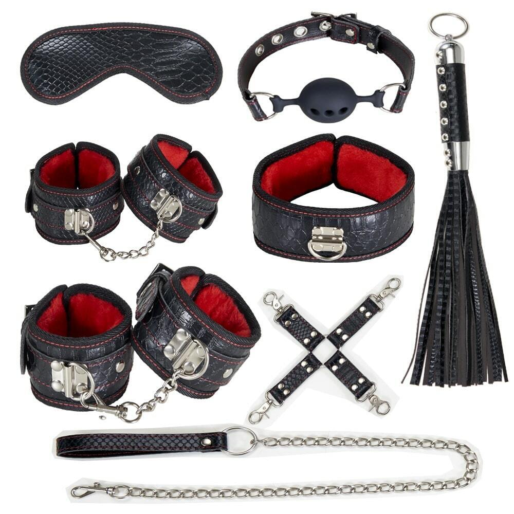 Sexy Bdsm Adult Bondage Set Kit Hand Cuff Foot Cuff Whip Rope Sm Sex