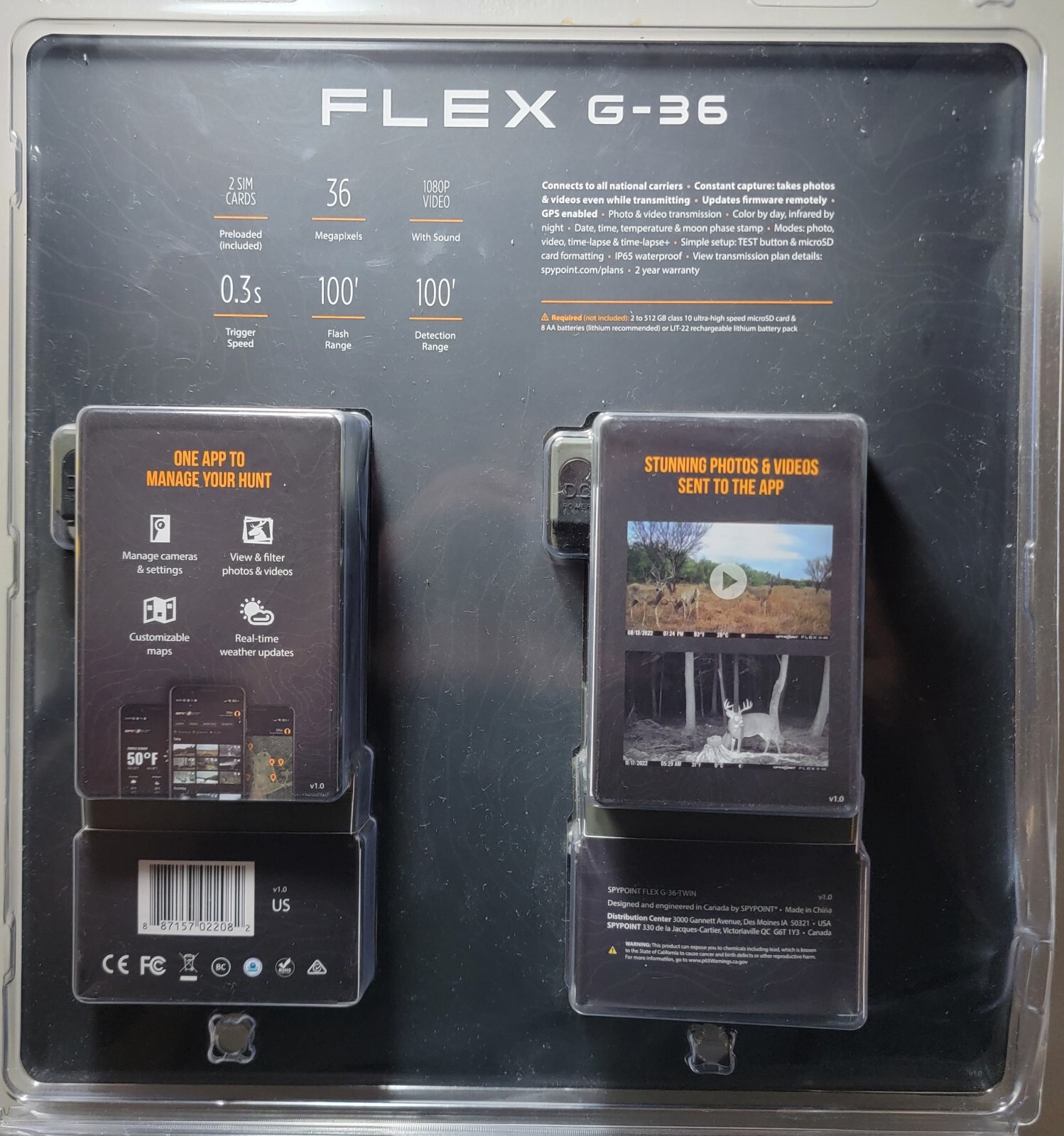 SPYPOINT Flex-G36 Twin Pack Cellular Trail Camera - Gray (FLEXG36-TWIN ...