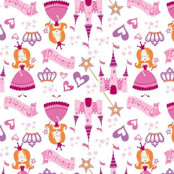 Little Princess Cotton Fabric - Princesses Crown Castle Star Pink or ...