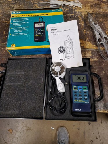 Extech Heavy Duty CFM THERMO-ANEMOMETER Model 407113, Hard Case, Probe ...