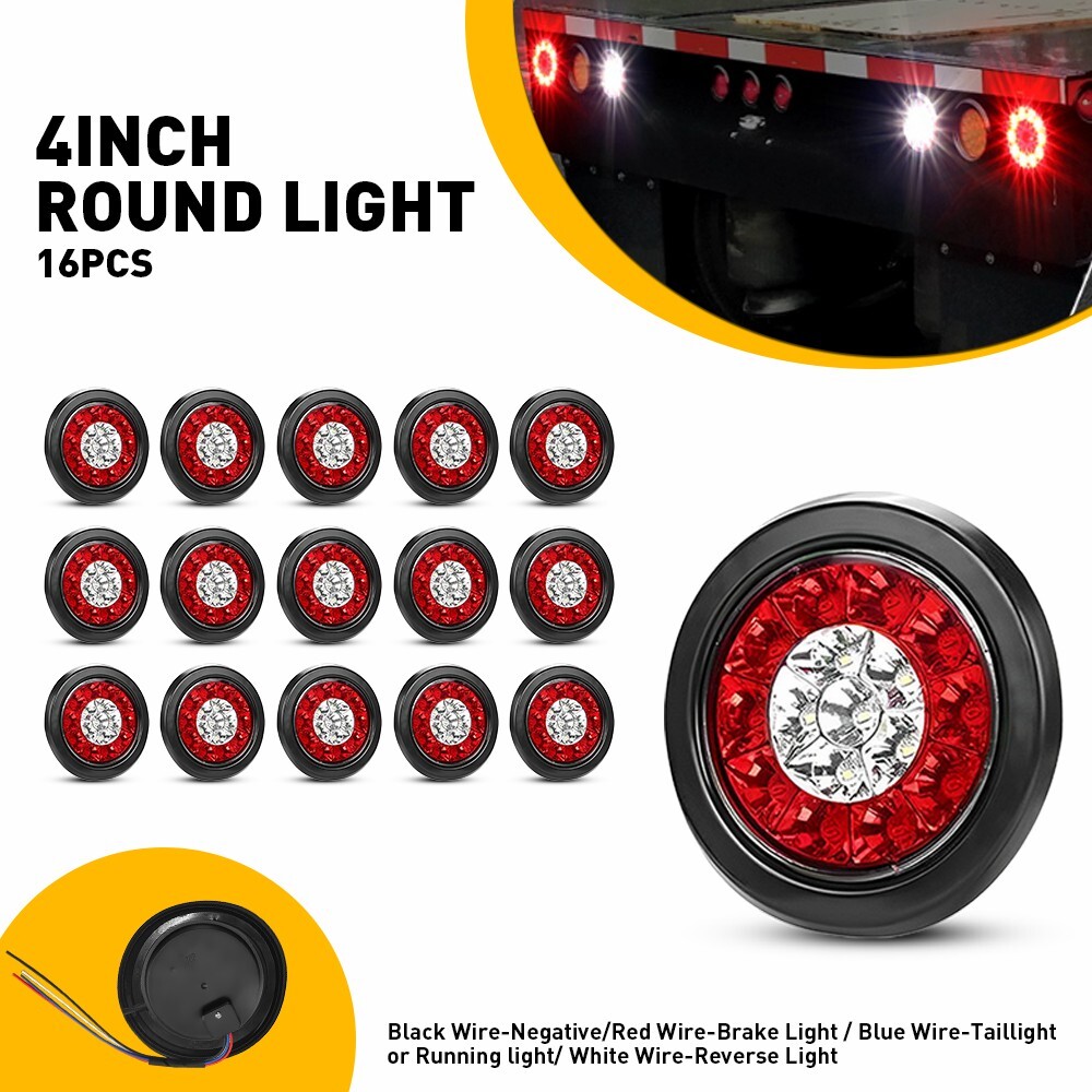 16 LED 4 Inch Round Backup Reverse Tail Lamp Lights For Truck Trailer ...