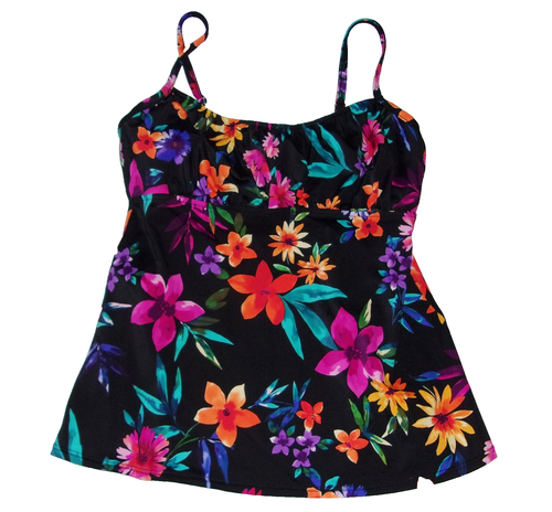 Jamaica Bay Tankini Swim Top Black Floral Gathered Neck No Wire /No ...