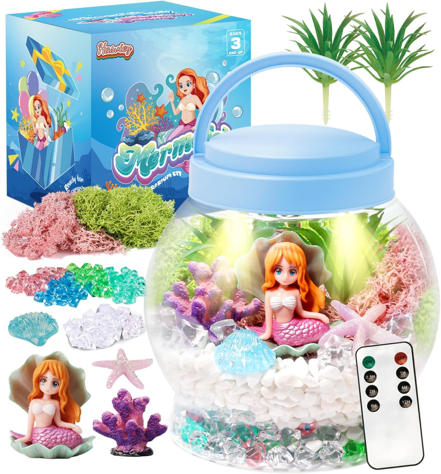 Kids Terrarium Kit, Light-Up Mermaid Toys for Girls 4-6, DIY Arts ...