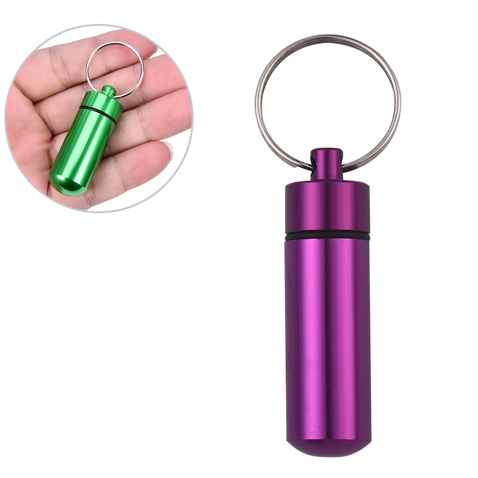 Aluminum Alloy Pill Keychain Holder Small Pill Box Pill Case Waterproof ...