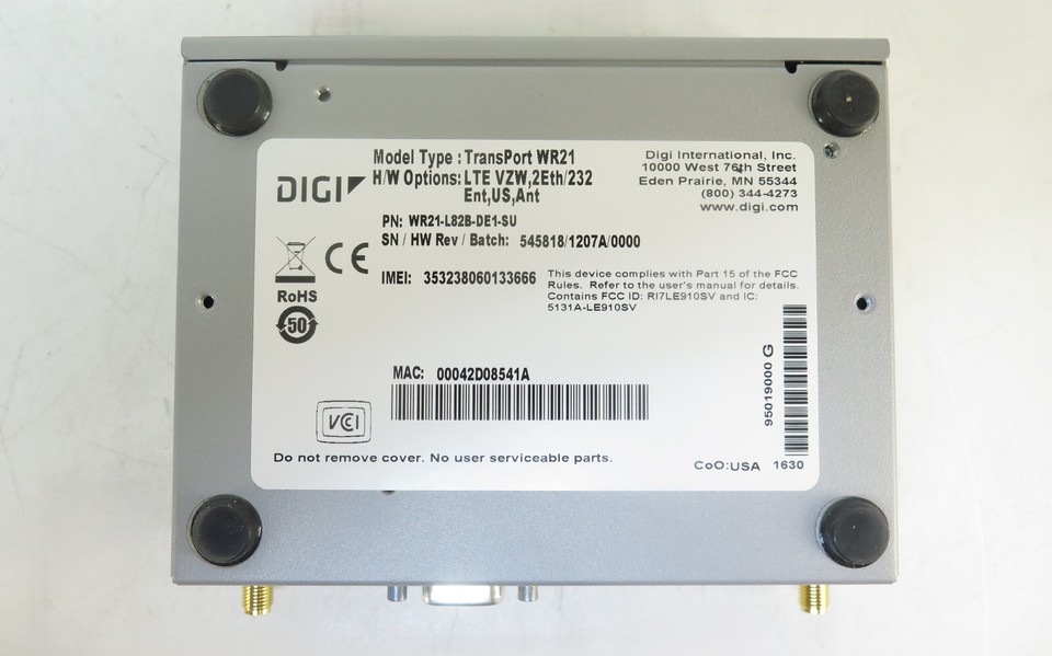 Digi Transport WR21 WR21-L82B-DE1-SU Ethernet Modem w/ Antennas, Opt ...