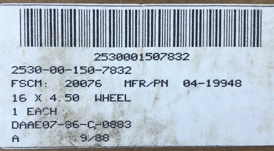 M151 M151A1 M151A2 G838 MUTT Rim Wheel Tire Jeep Willys NOS 2530-00-150 ...