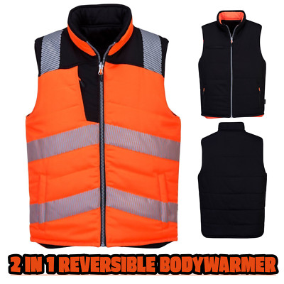 HI VIZ VIS VISIBILITY QUILTED REVERSIBLE BODY WARMER GILET SLEEVELESS ...