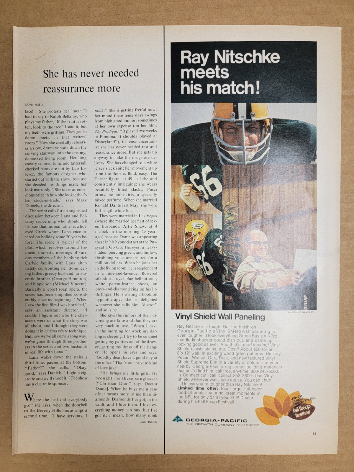VINTAGE ORIGINAL 1969 Georgia Pacific Ray Nitschke Print Ad Vinyl ...