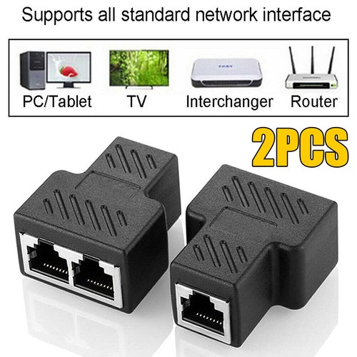 2PC RJ45 Splitter Adapter Lan Network Internet Cable 1-2 Way Dual ...