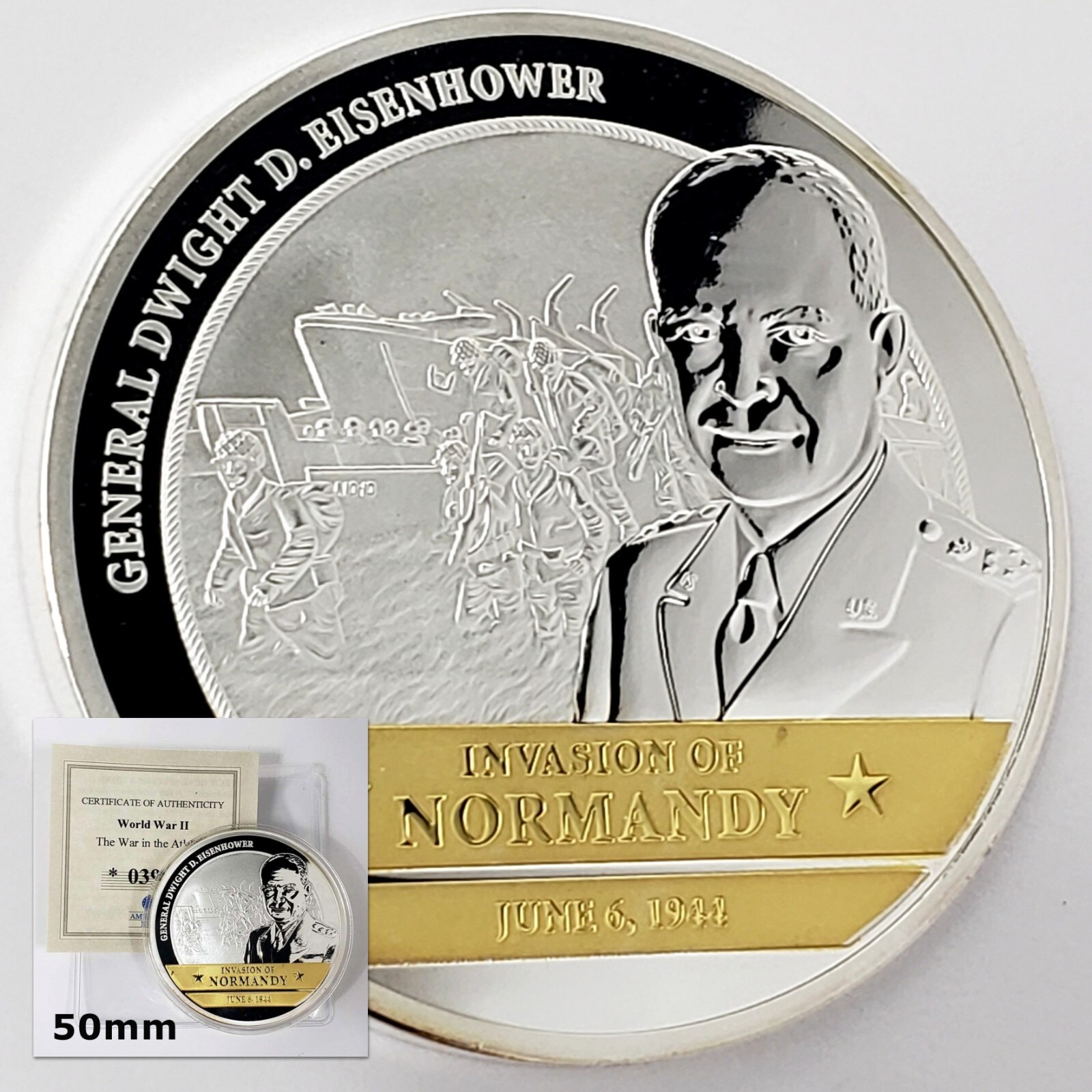 2017 D-Day Invasion of Normandy World War II Commem Proof 2" Coin w/COA ...