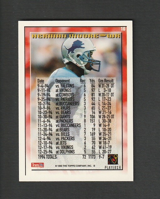 1995 Topps Football Herman Moore 1000 Yard Club #16 Detroit Lions | eBay