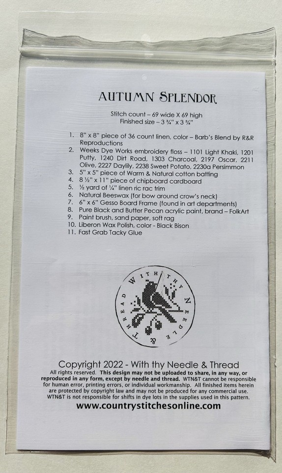New With Thy Needle & Thread AUTUMN SPLENDOR Cross Stitch Pattern Chart ...