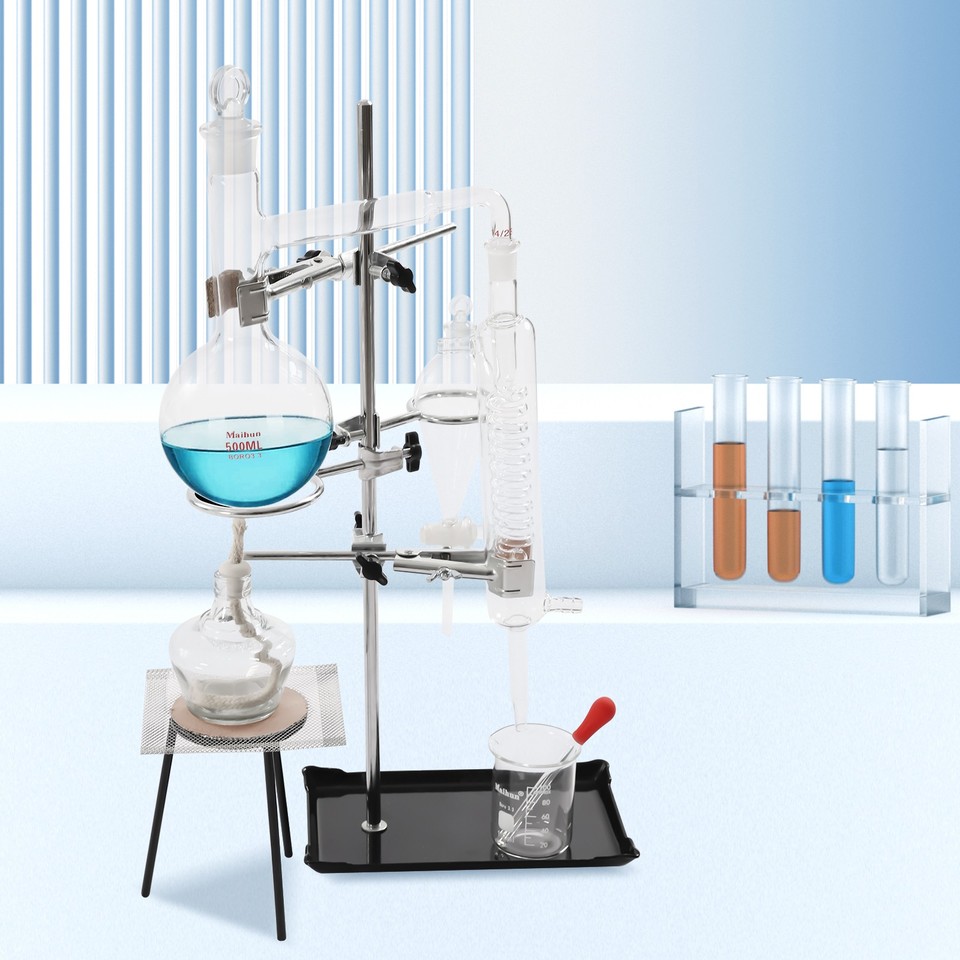 New 500ml Lab Distillation Apparatus Essential Oil Pure Water Glassware ...