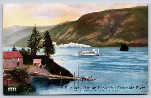 Columbia River~Pleasure Boat on River~House & Dock~Oregon~c1910 ...