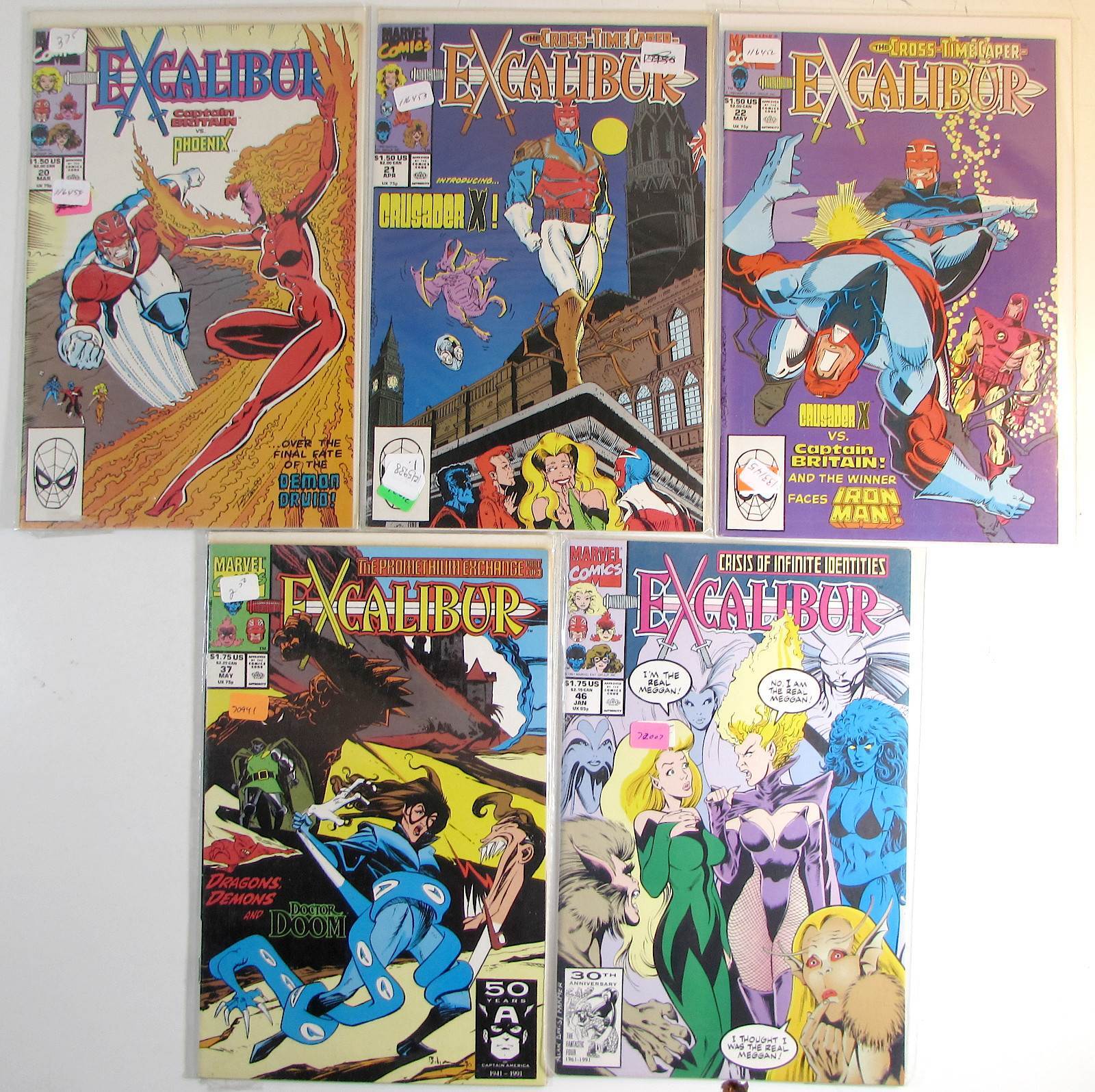1990 Excalibur Lot of 5 #20, 21, 22, 37, 46 Marvel 1st Series Comic ...