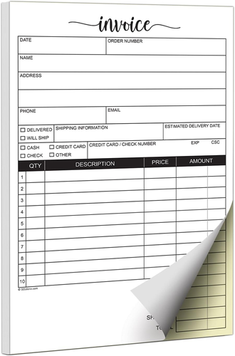 Invoice Pad, 5.5X8.5 Small 2-Part Carbonless, Made in USA, Carbon Copy ...