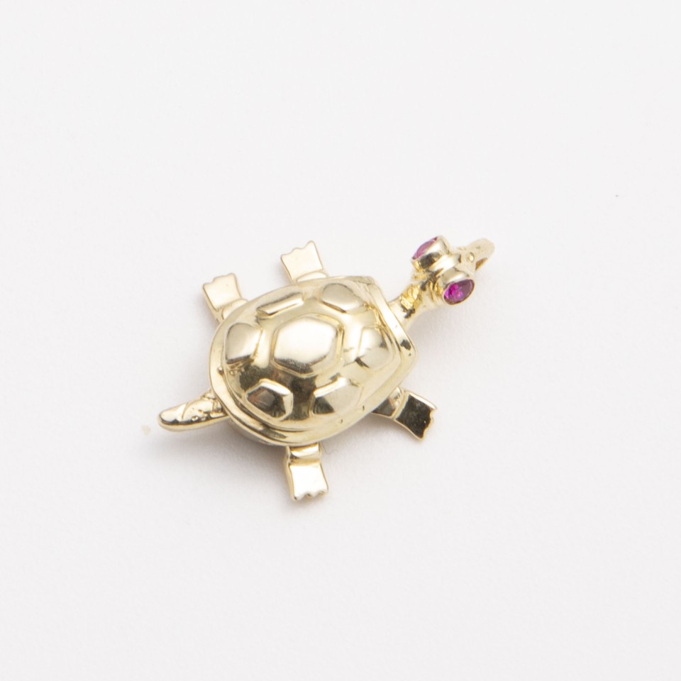 Pink Eyes Mini Turtle Charm Pendant 10K Yellow Gold | eBay